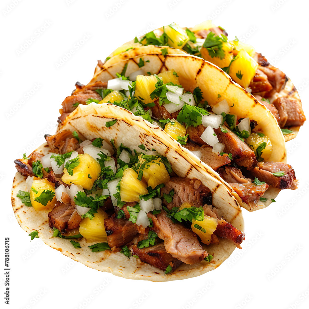 Front view of Tacos al Pastor with Mexican marinated pork tacos ...