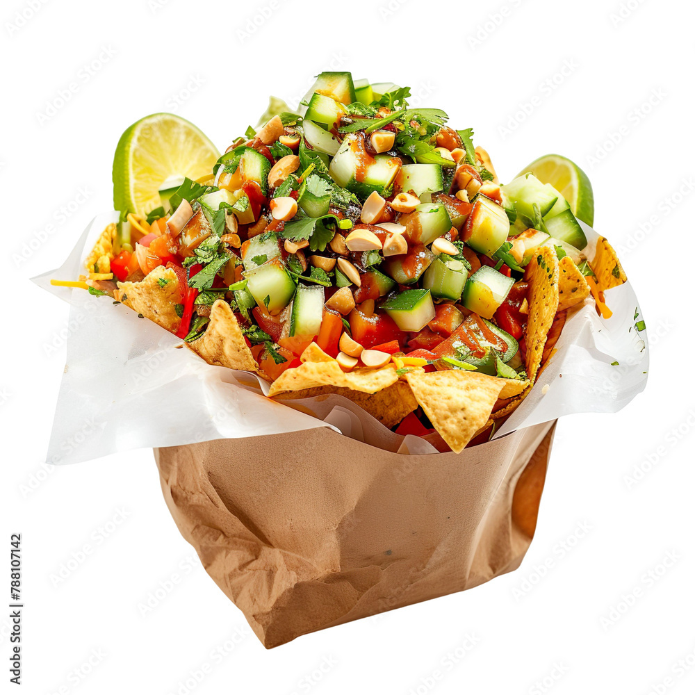 Front view of Tostilocos with Mexican street food snack, featuring a ...