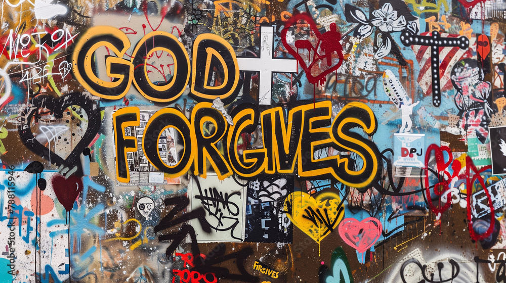 Street art graffiti wall positive bold quote GOD Forgives spray painted ...