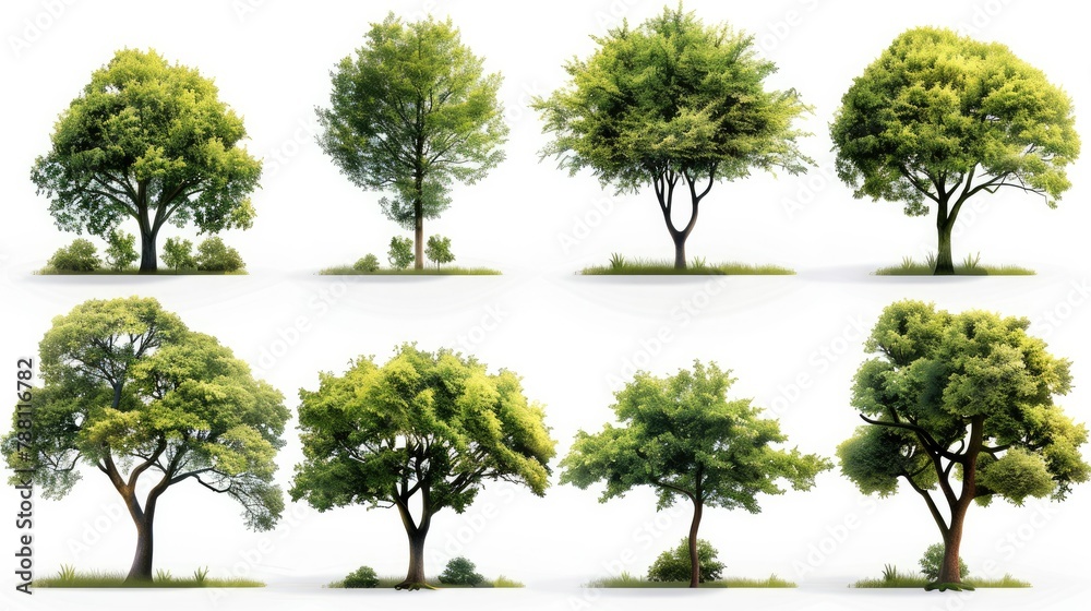 A set of realistic trees isolated on white background, collection with ...