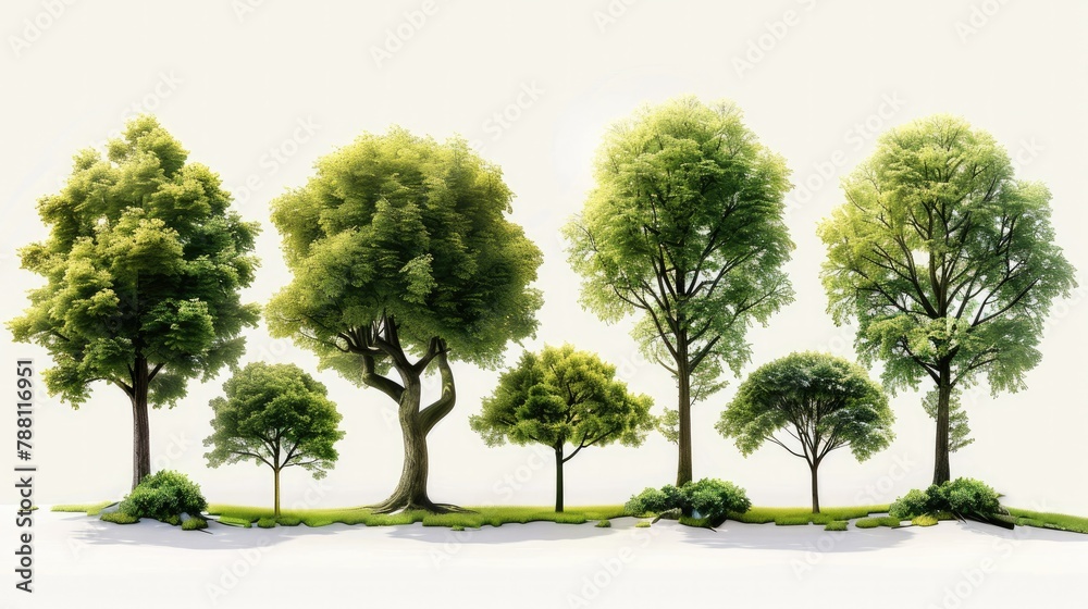 A set of realistic trees isolated on white background, collection with ...