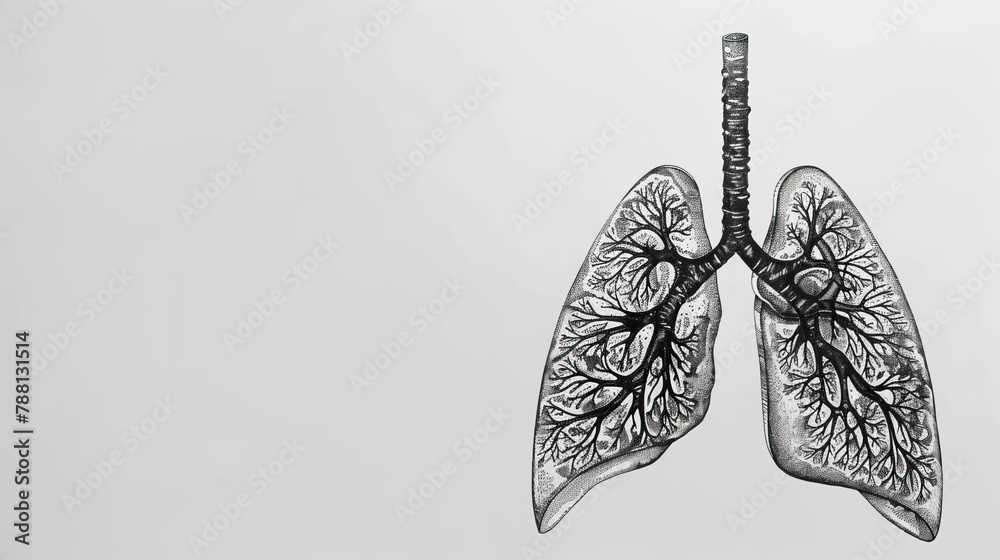 World Asthma Day. Hand drawn human lungs sketch Awareness of lung ...