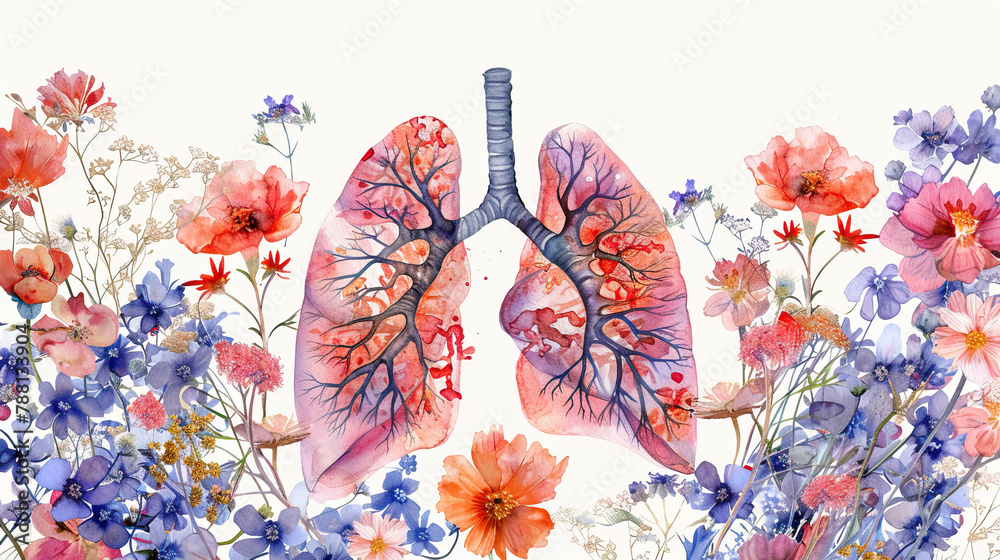 World Asthma Day. human lung organ with flower watercolor art Awareness ...