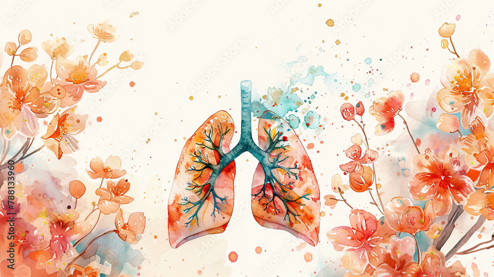 World Asthma Day. human lung organ with flower watercolor art Awareness ...