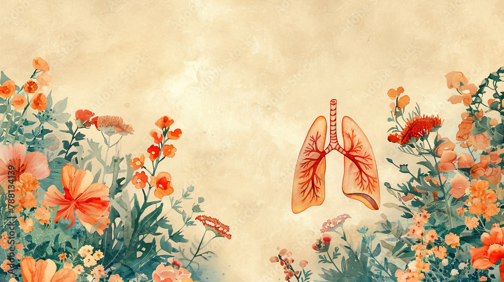 World Asthma Day. human lung organ with flower watercolor art Awareness ...
