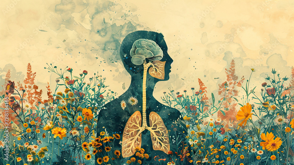 World Asthma Day. human lungs with flower art Awareness of lung cancer ...