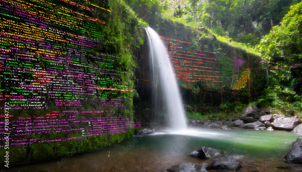 waterfall composed of cascading lines of code, highlighting the beauty ...