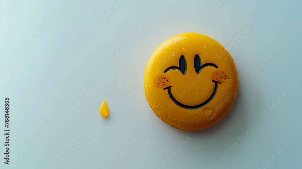 Smiling face with tear emoji - yellow face with smile and a teardrop ...