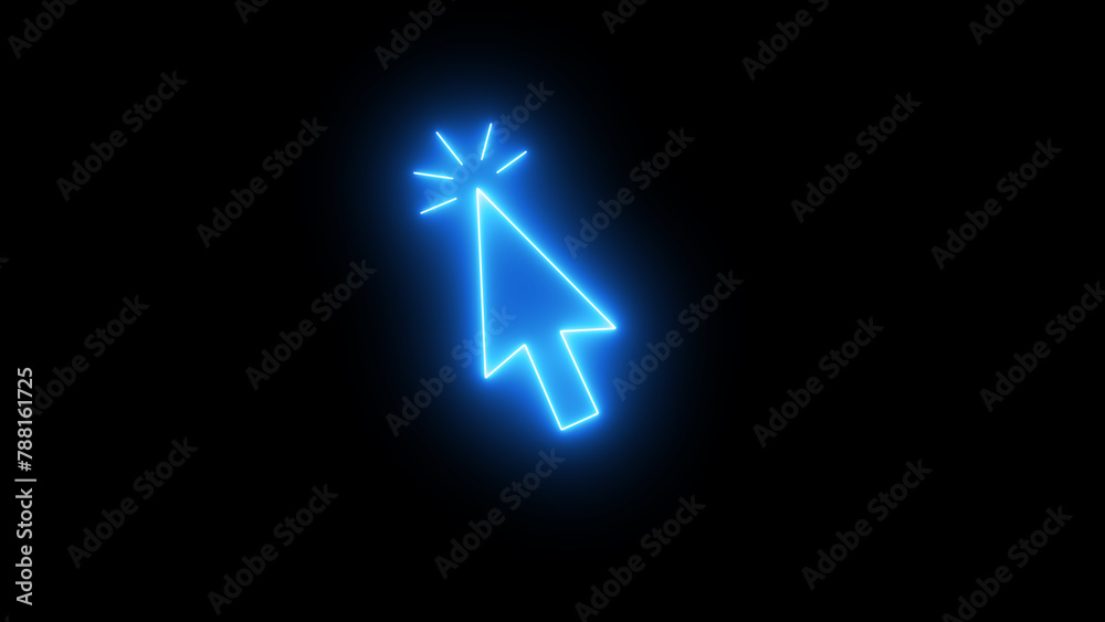Neon Mouse click cursor arrow icon. Hand Cursor. glowing Click icon ...