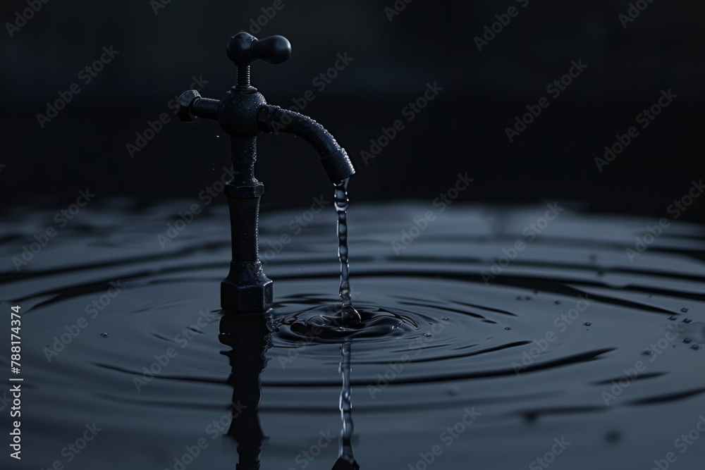 A very plain setup of a faucet dripping water into a growing puddle ...