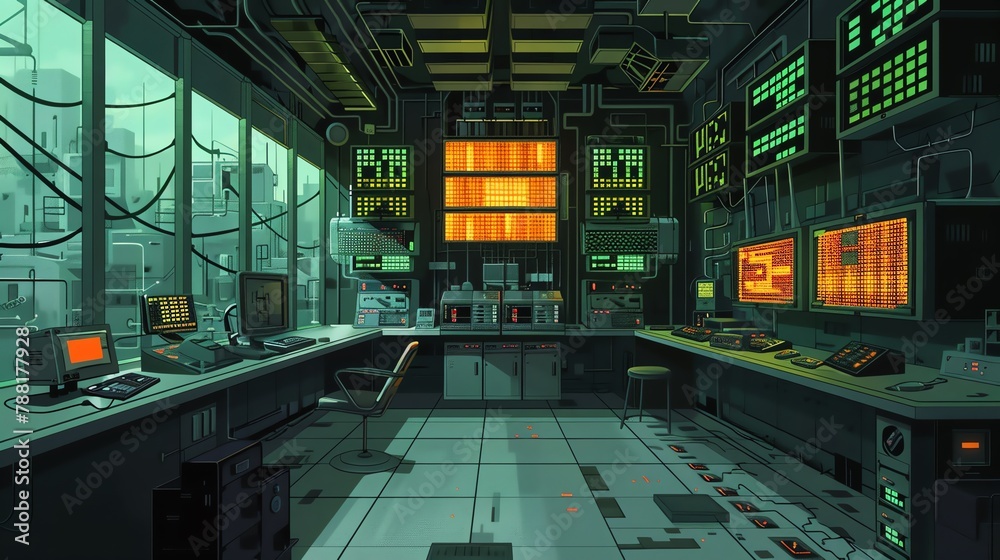 Imagine a claustrophobic scenario of technological horror, showcasing ...