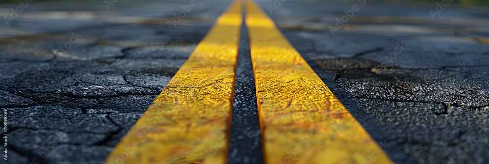 Road in the desert, yellow traffic line Yellow line on asphalt road ...