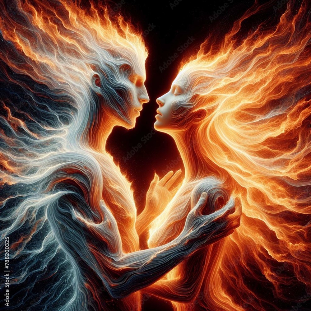 Twin flame couple. Soulmates. The concept of magical, esoteric, tantric ...