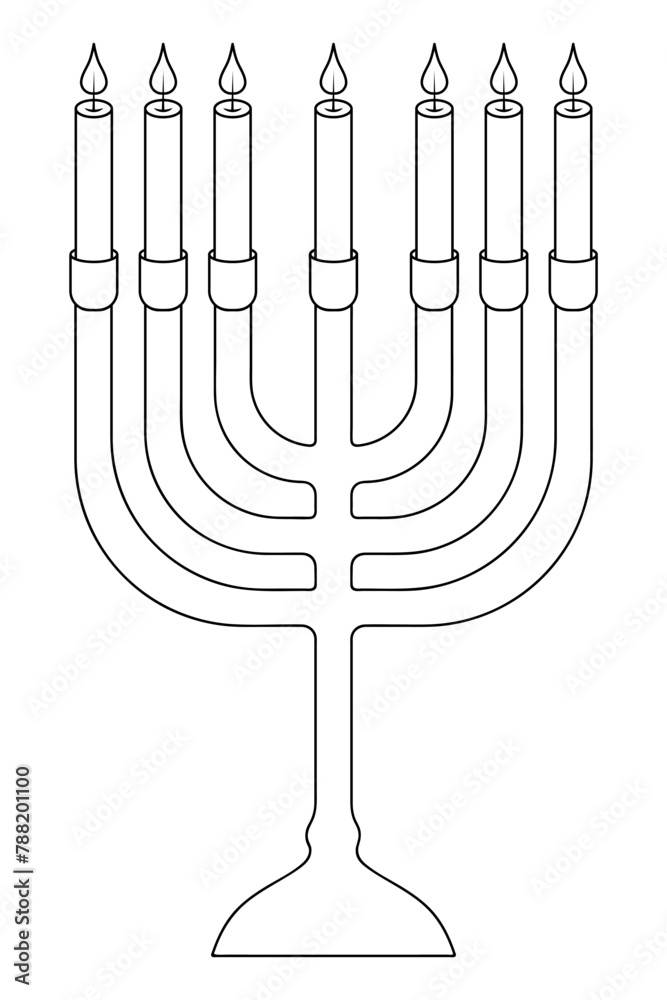 Menorah. Candlestick for seven candles. Sketch. Vector illustration ...