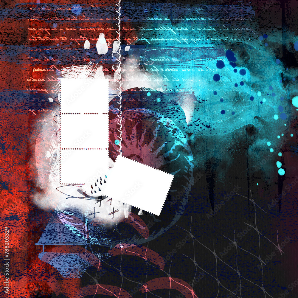 Dark creative drawn summer scrapbook quick page design. Empty photo ...