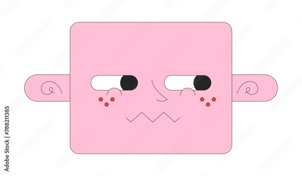 Sideways looking shy 2D linear vector avatar illustration. Embarrassed ...