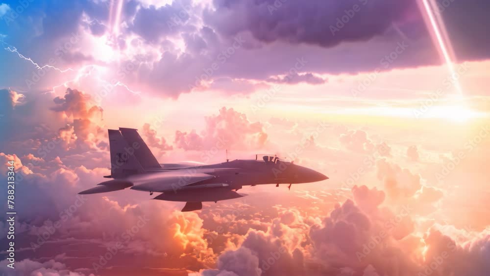 A High Speed Fighter Jet Cuts Through Dark Clouds As It Flies Through