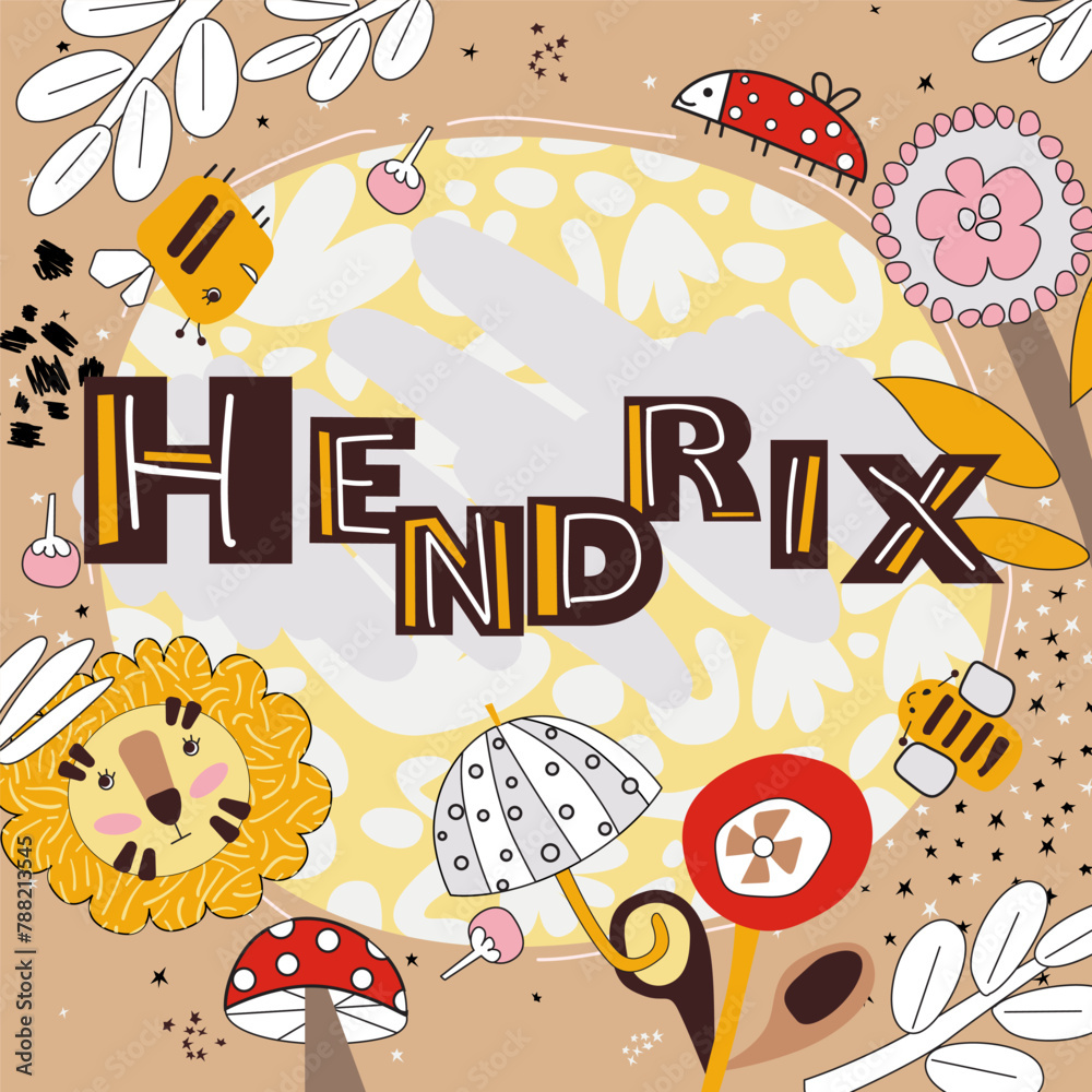 Vector illustration of a name in brown yellow and red shades ...