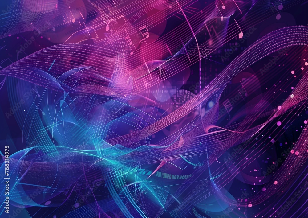 Abstract Digital Technology Background with Dynamic Waves and Music ...