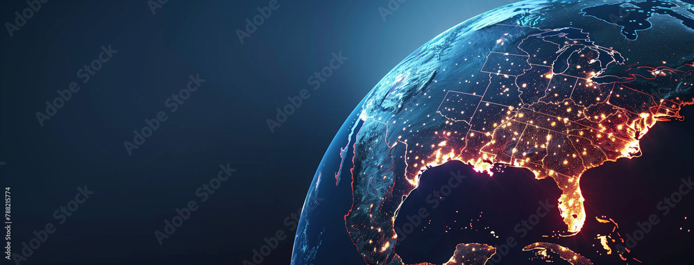 Earth in space, World Map in Robinson Projection. Americas centered ...