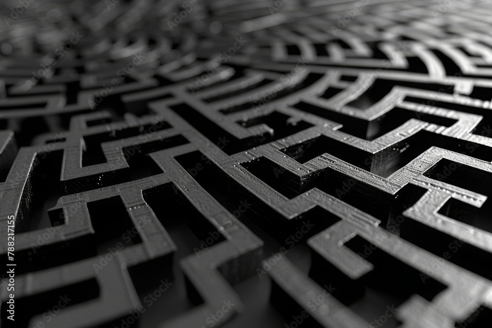 This photo captures a black and white maze, showcasing its intricate ...
