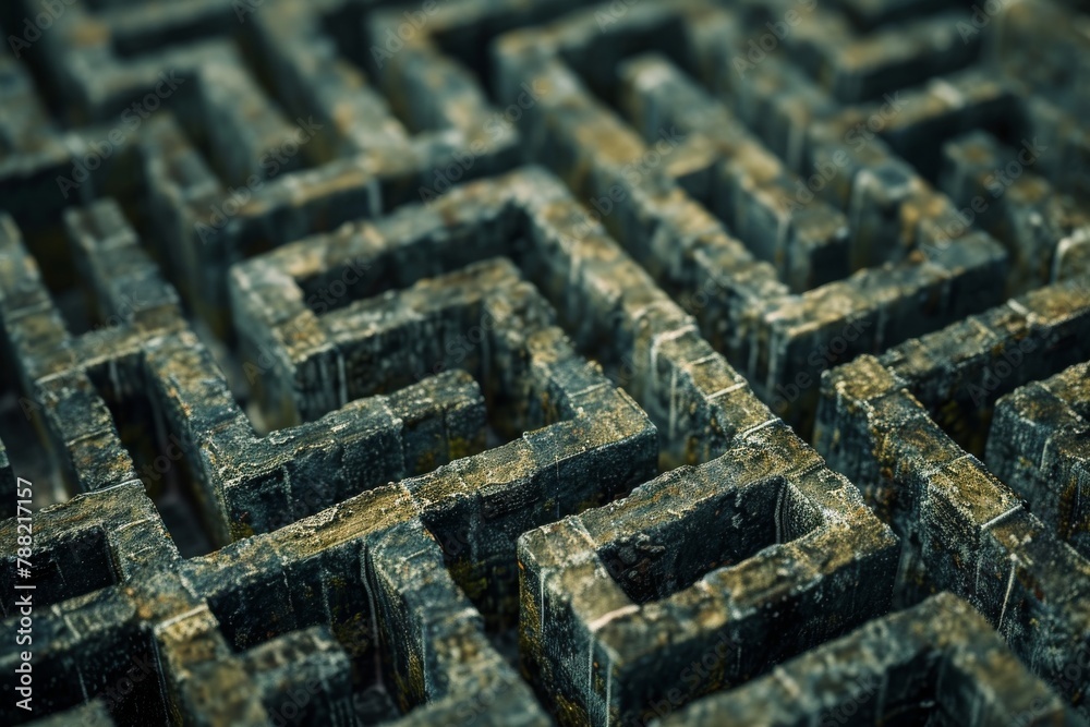 A detailed close-up shot showcasing a black and white maze with ...