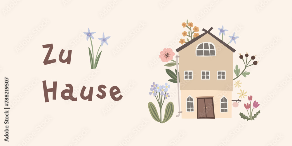German lettering "zu hause", in English means "at home". Cute imperfect ...