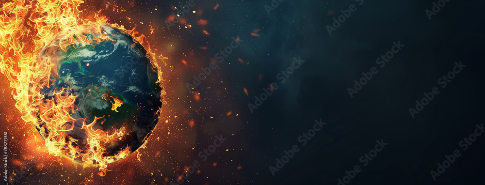 Earth in space, Planet earth Armageddon, land covered with fire and ...