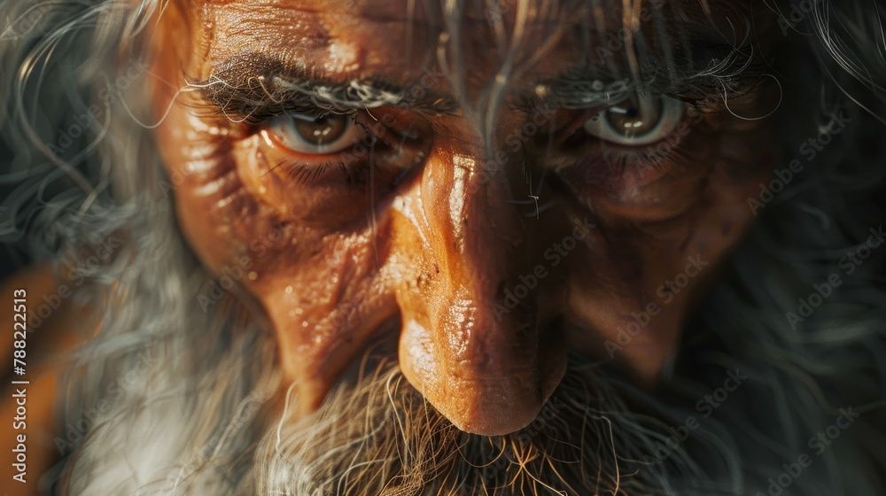 A close-up shot of a man with a long beard. Biblical person from the ...