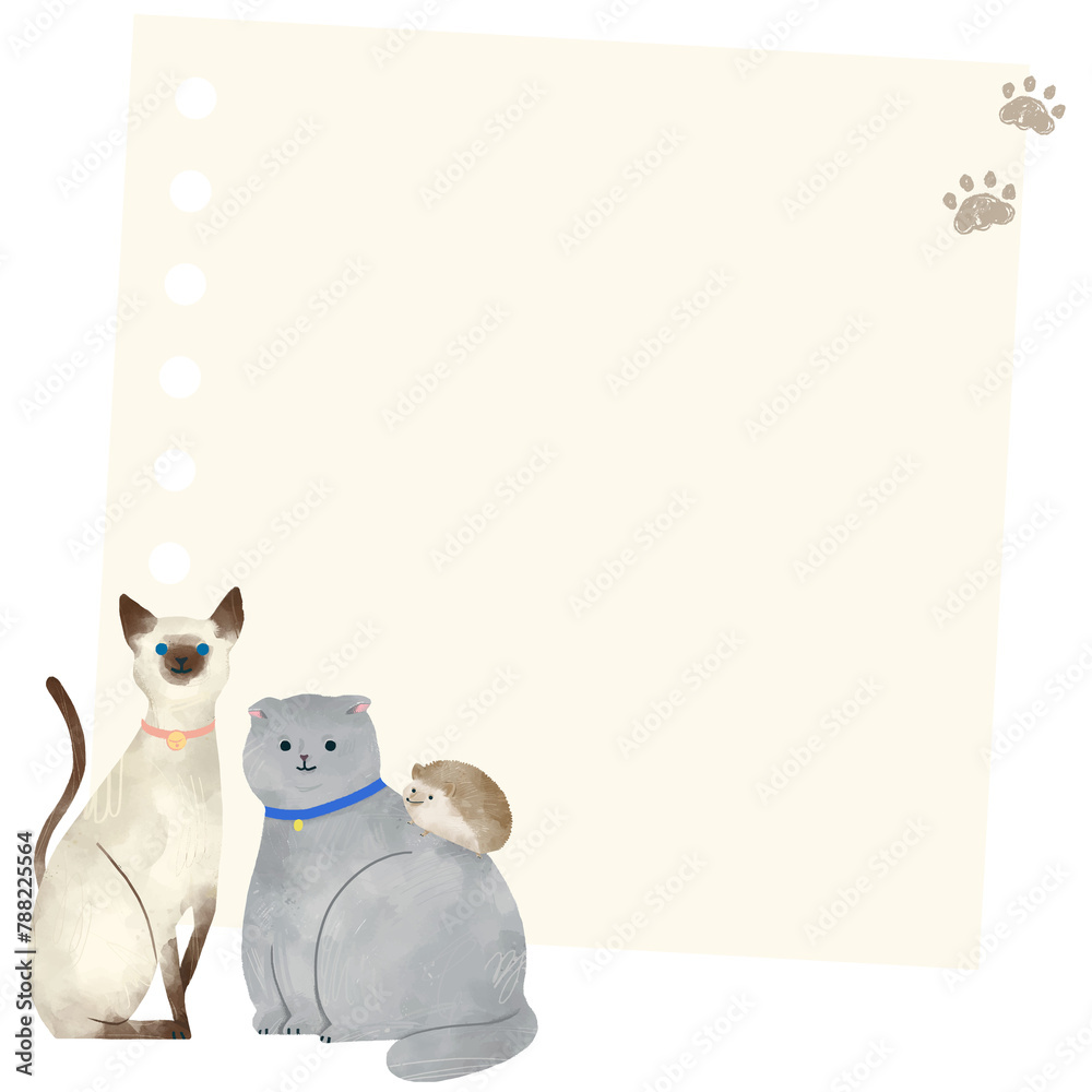 Paper note png with cute hand-drawn pets on transparent background ...