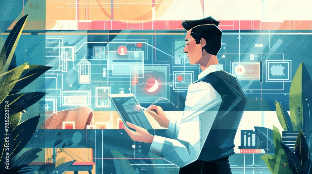 Versatile AI Technology in Data Analysis: Businessman Utilizing Tablet ...