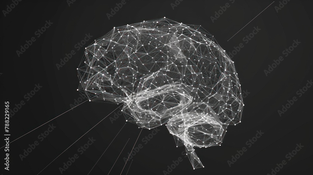 Abstract mash line and point human Brain. Low poly Neural network. IQ ...
