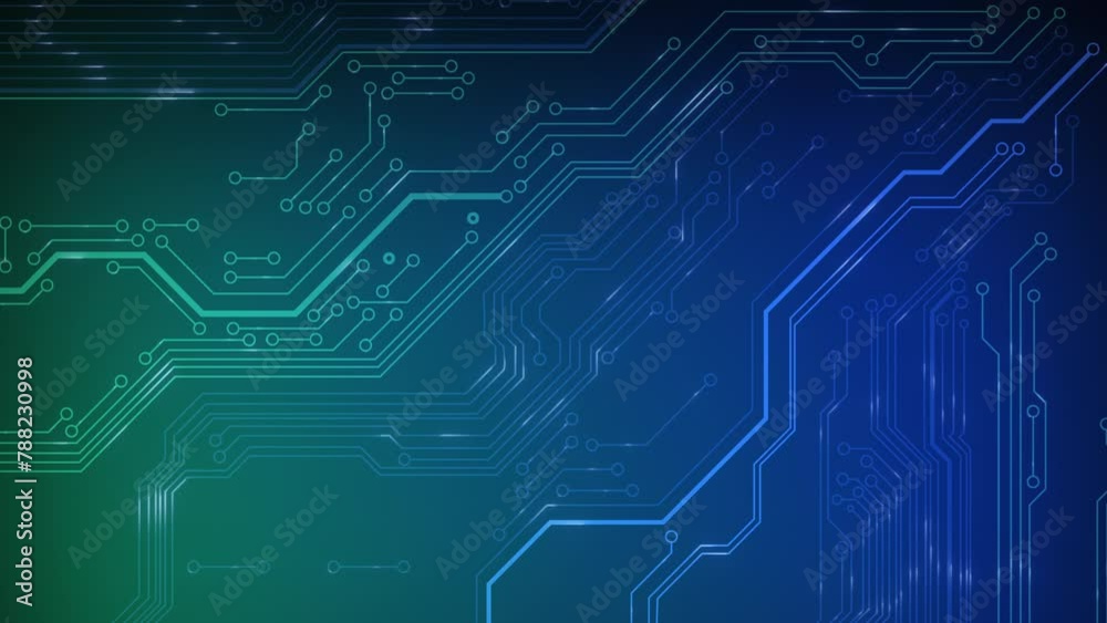 Animated circuit board. Digital technology background. Central computer ...