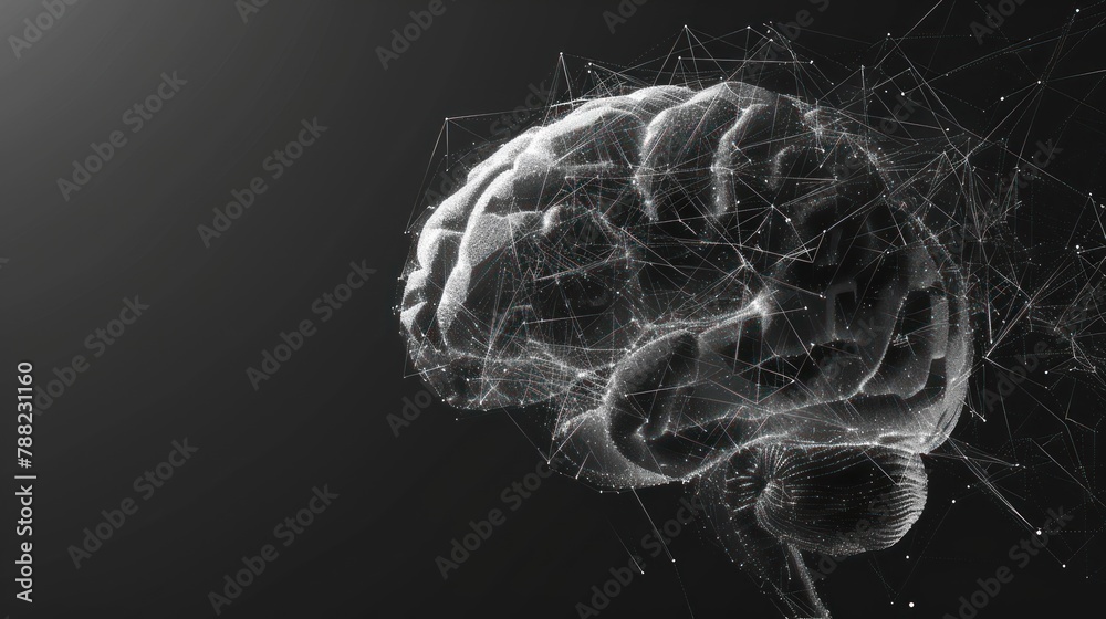 Abstract mash line and point human Brain. Low poly Neural network. IQ ...