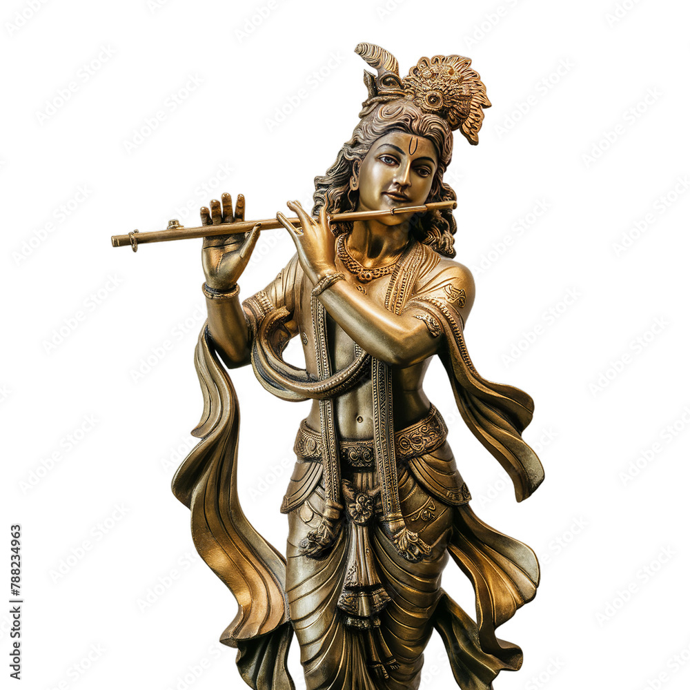 Krishna god Vishnu avatar brass statue isolated on transparent ...