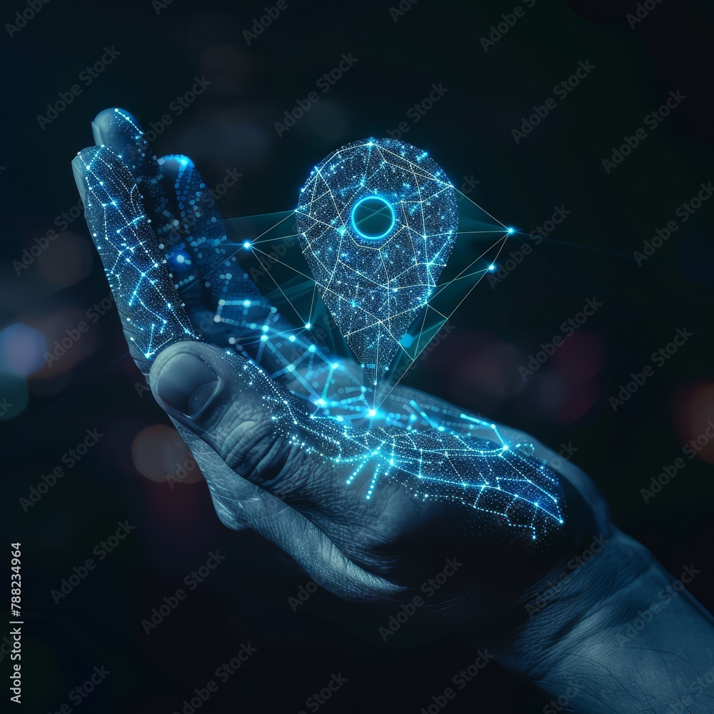 Mapping the future: digital hands set location on map, abstract image ...