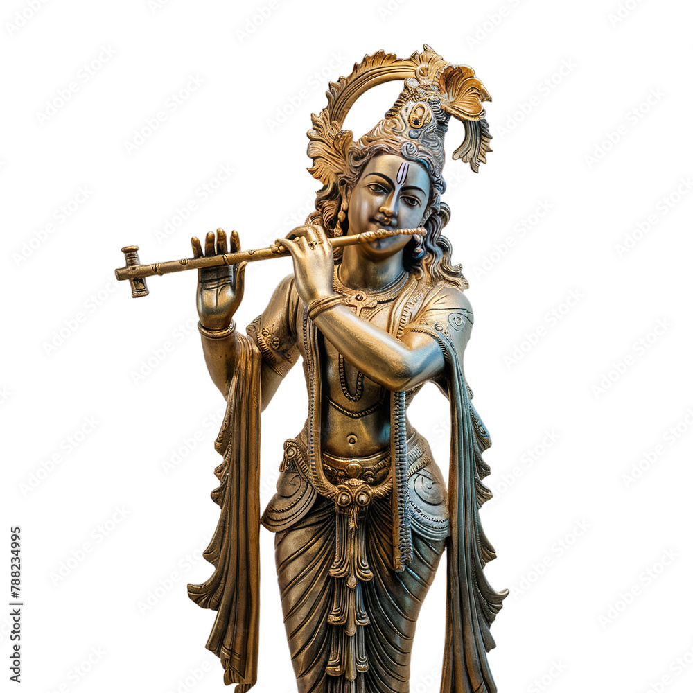 Krishna god Vishnu avatar brass statue isolated on transparent ...