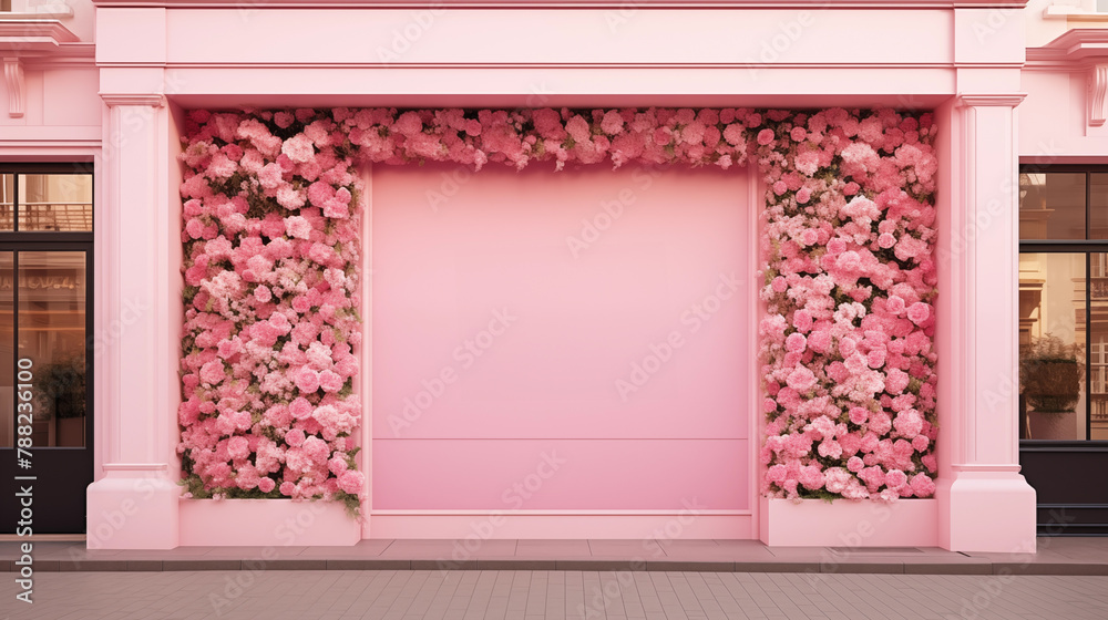Grand billboard with lush pink floral archway mockup photography. Chic ...