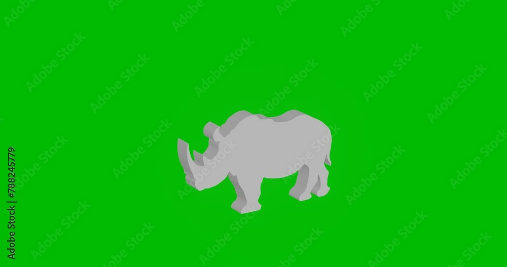 Animation of rotation of a white rhino symbol with shadow. Simple and ...