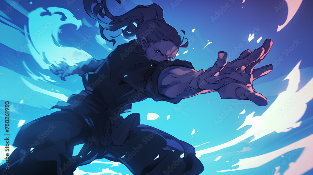 anime pose ready to fight. expert in martial arts striking poses. anime ...