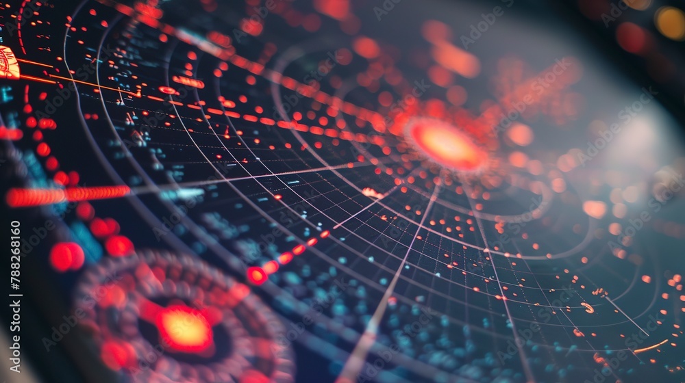 Air traffic control radar screen, focused close-up, monitoring skies ...