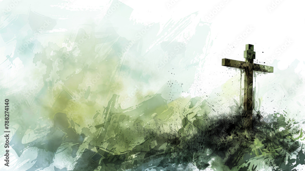 Creating a digital watercolor painting on a white background, the cross ...
