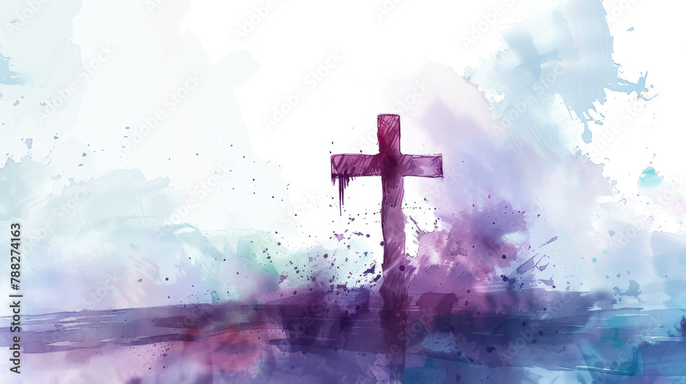 Creating a digital watercolor painting on a white background, the cross ...