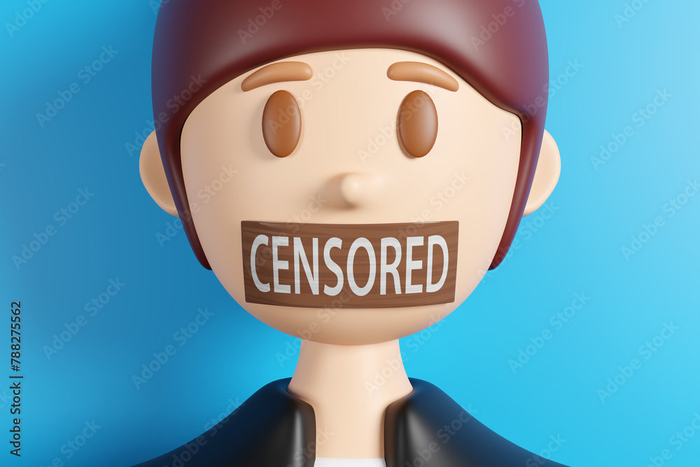 Mouth of a female cartoon character covered, blocked and stuck by a ...