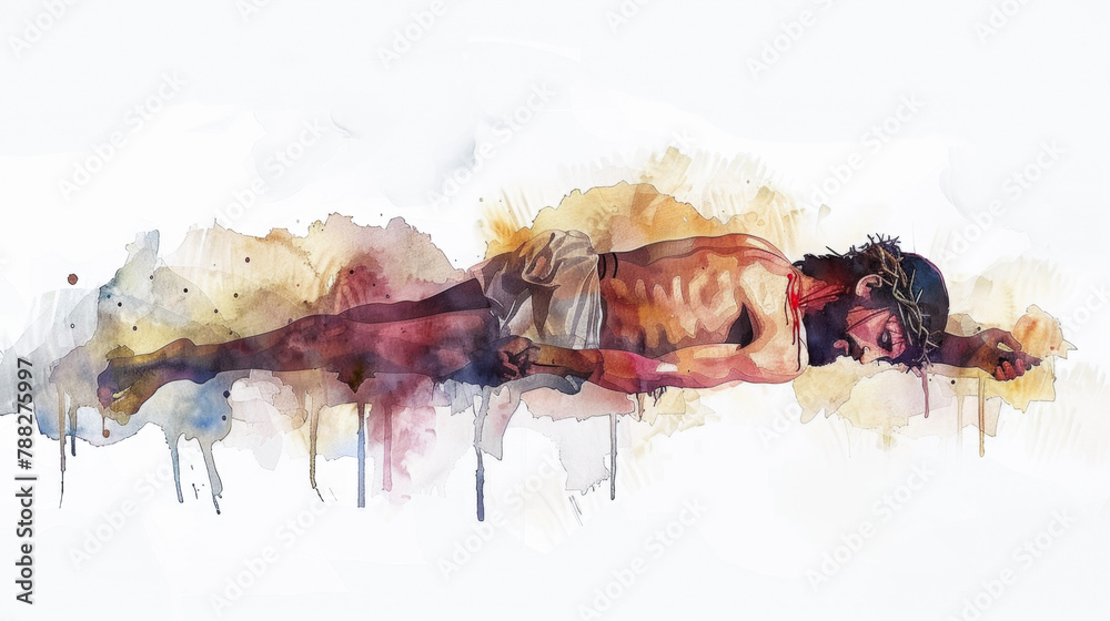 Digital painting of Jesus on a white background, showing the heaviness ...