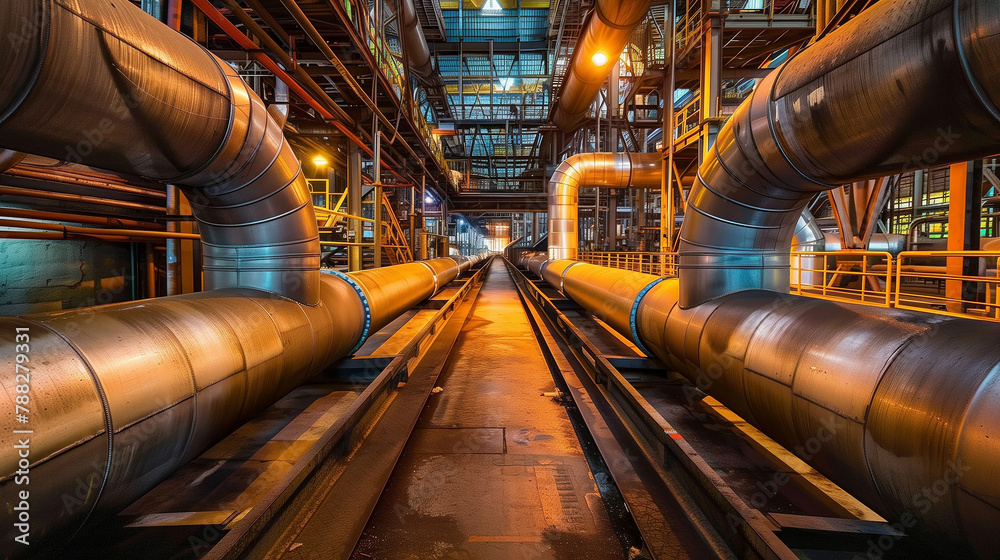 A long pipe with a yellow stripe is shown in a dark room. The pipe is ...