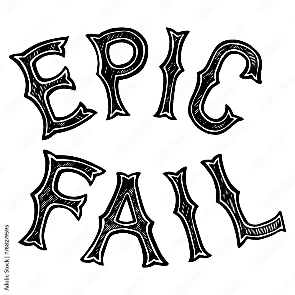 Epic fail words tattoo font engraving PNG illustration. Scratch board ...