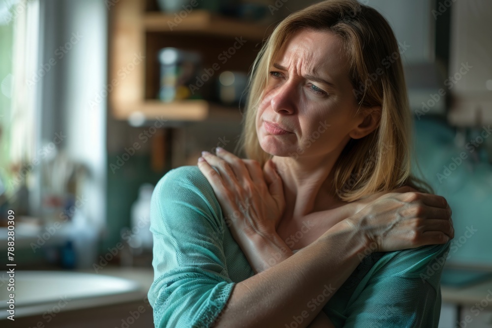 Observing the woman's facial expression of pain, it was evident that ...