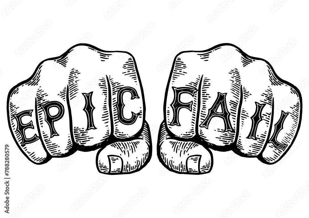 Epic fail words tattoo on fists font engraving PNG illustration ...
