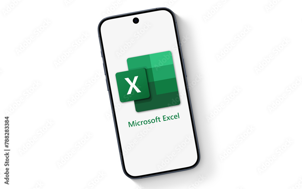 Microsoft Excel logo is displayed on a smartphone with shadow laying on ...